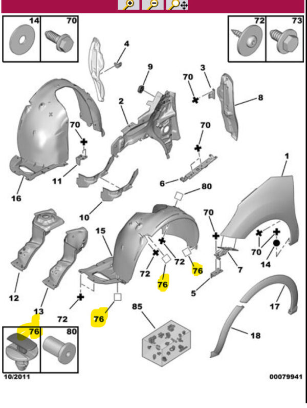 Citroen DS3 Wheel Arch Liner Clip | Genuine Citroen Parts