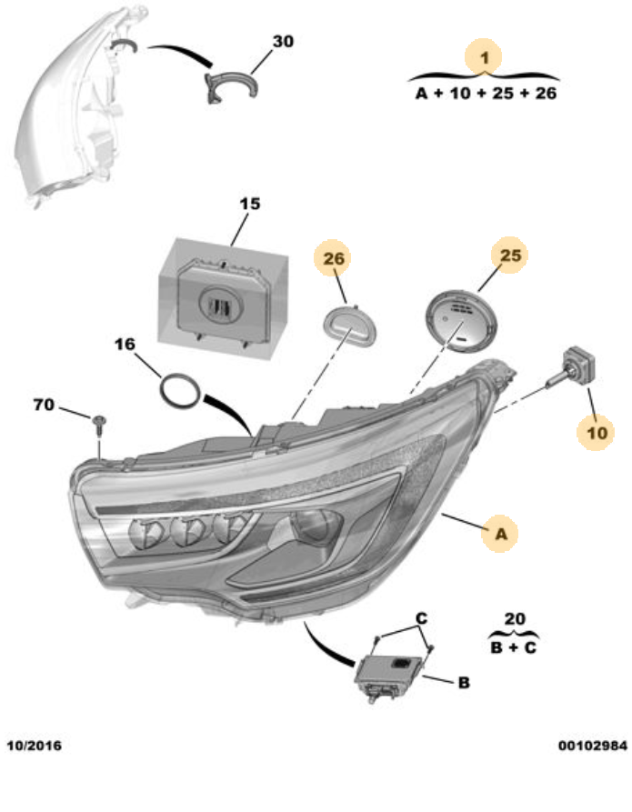 Citroen DS4 2010-2022 Right Hand Headlamp | Citroen Parts